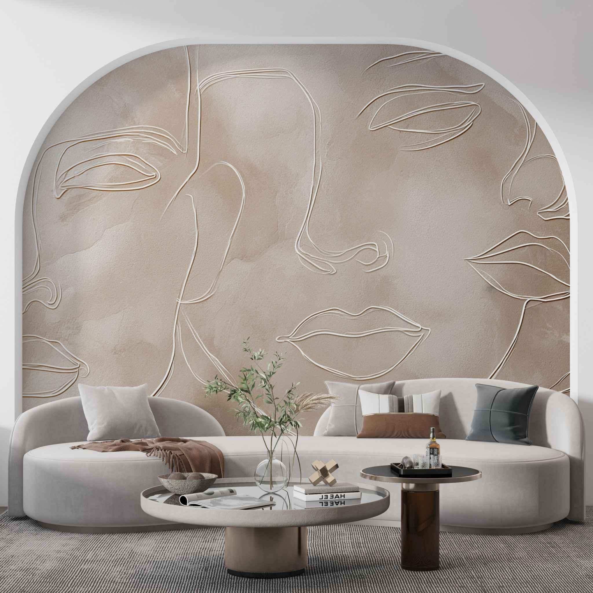 Abstract Face Line Art Wallpaper | Minimal Modern Wall Mural Design
