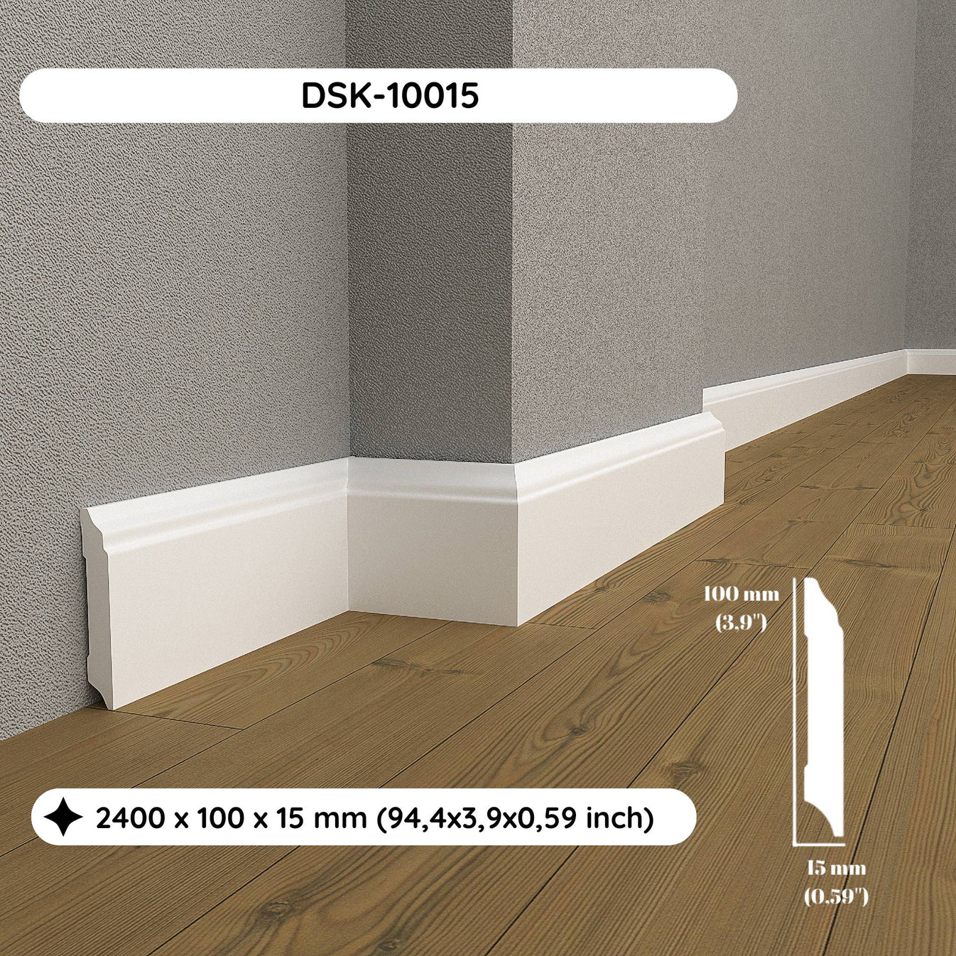 Waterproof PVC Baseboard Molding DSK-10015 | 4 Inch Trim | Free Shipping