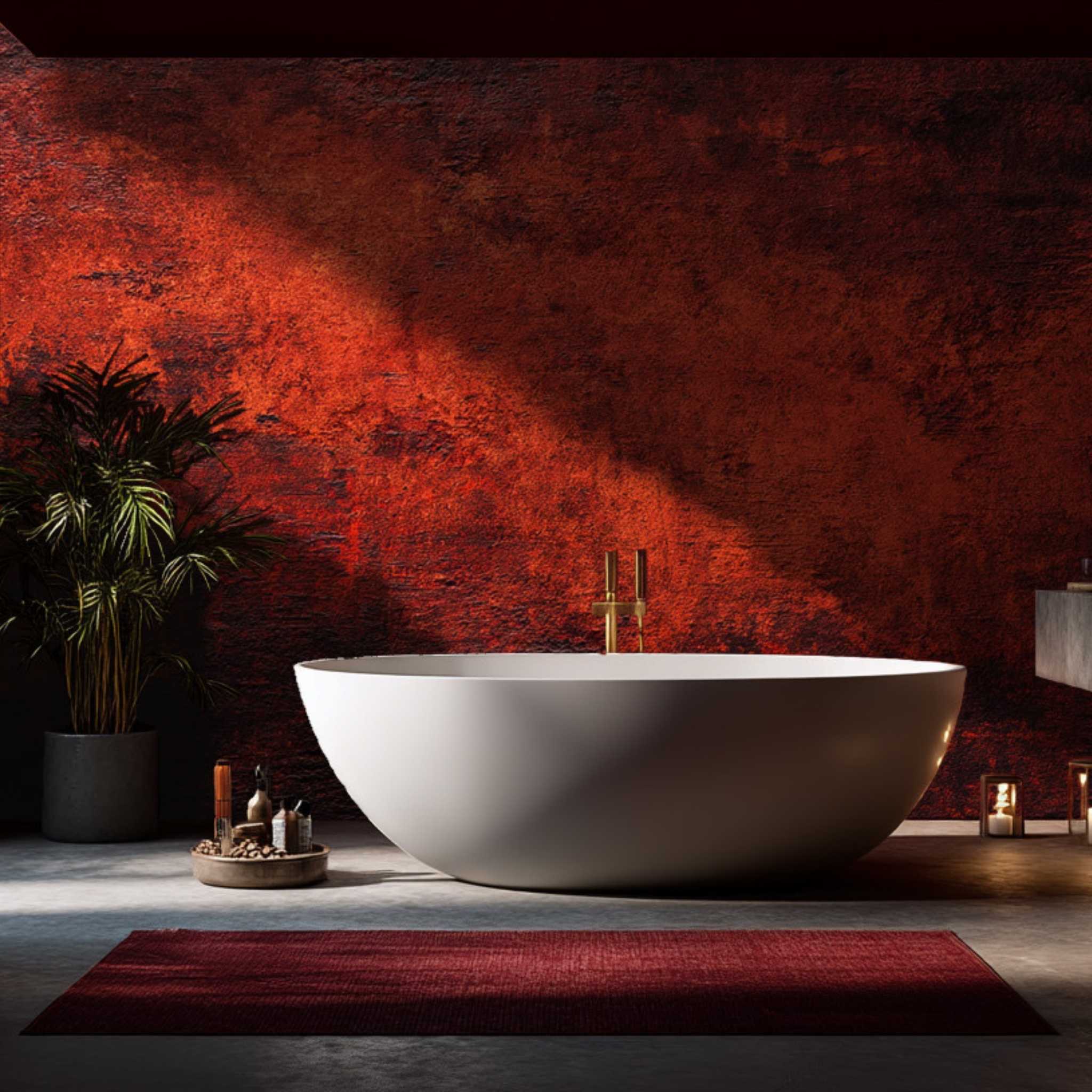 Dark Red Textured Wallpaper | Venetian Plaster & Concrete Effect Look