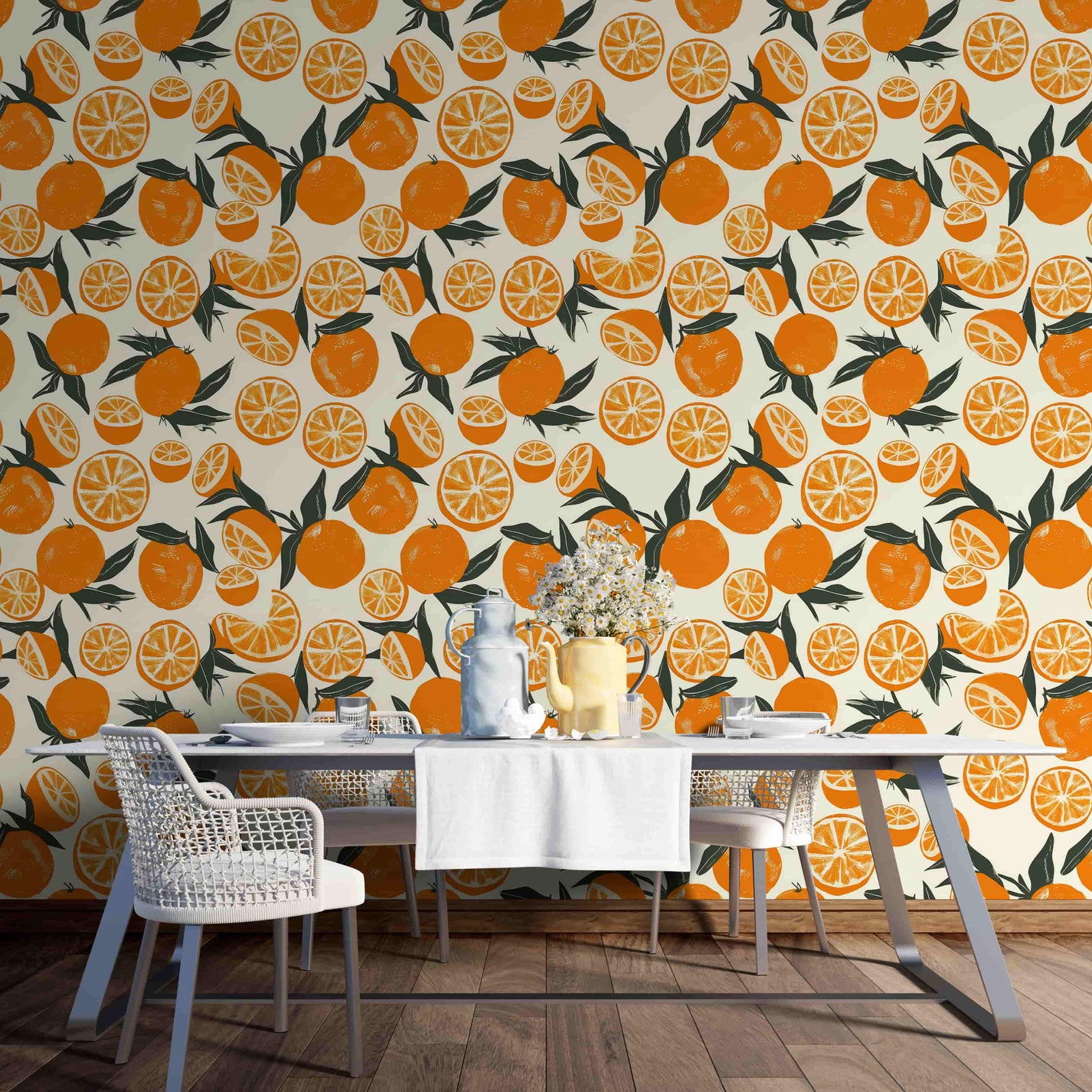 Vibrant Orange Pattern Wallpaper | Watercolor Fruit Art