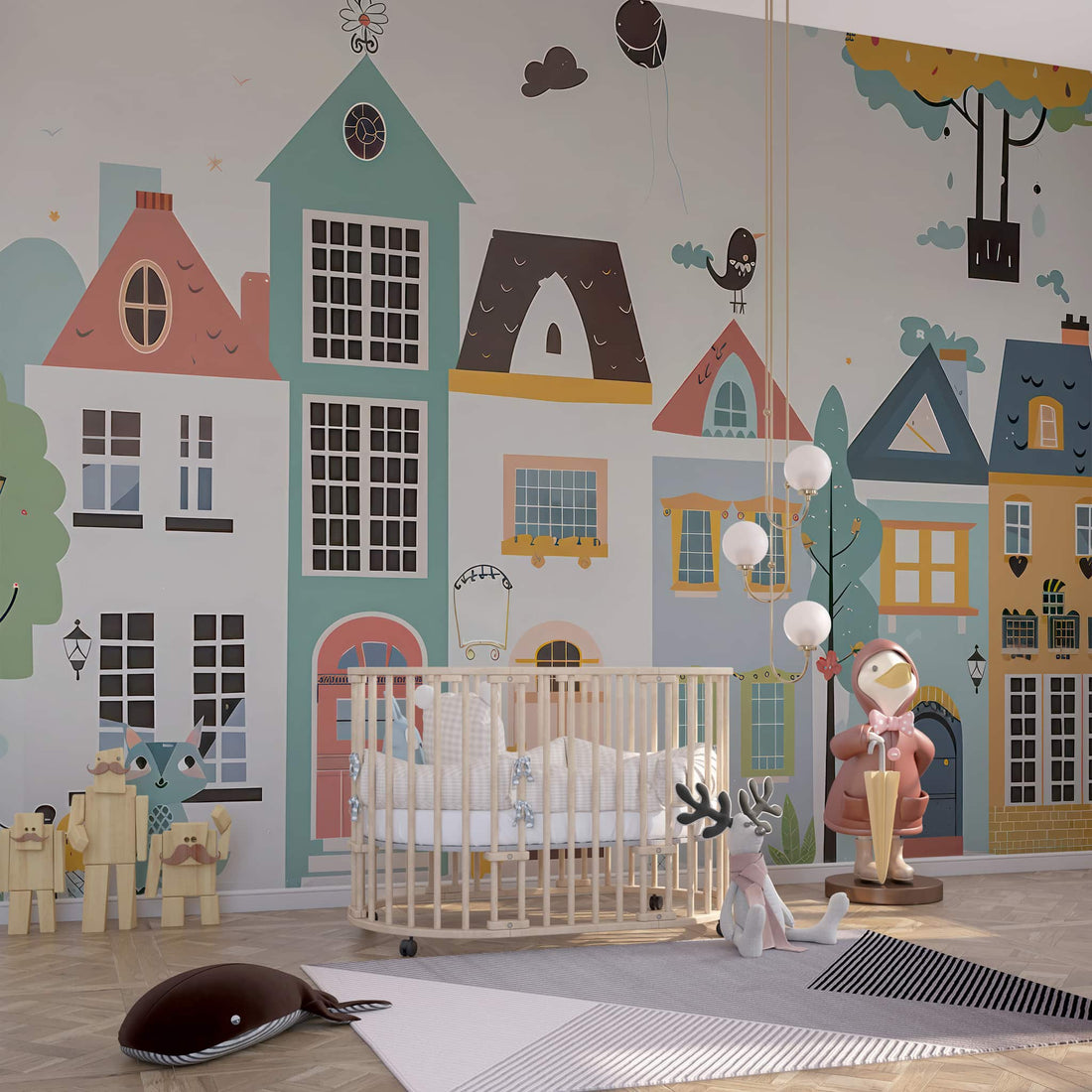 Watercolor Buildings Wallpaper for Kids Room